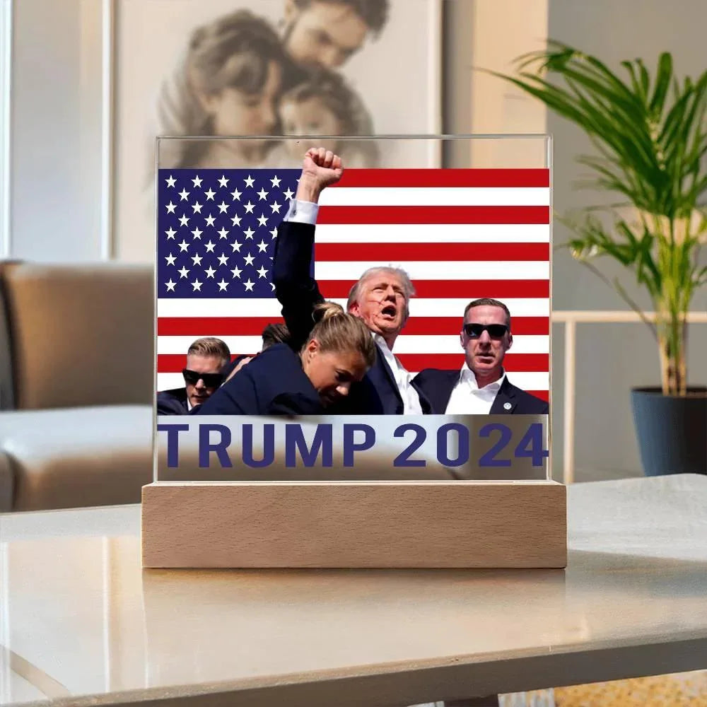 Trump 2024 Butler Rally Acrylic Plaque with LED Lighted Wooden Base ...